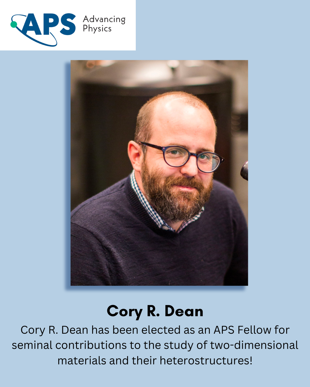 Cory R. Dean Elected 2023 APS Fellow! | Department of Physics