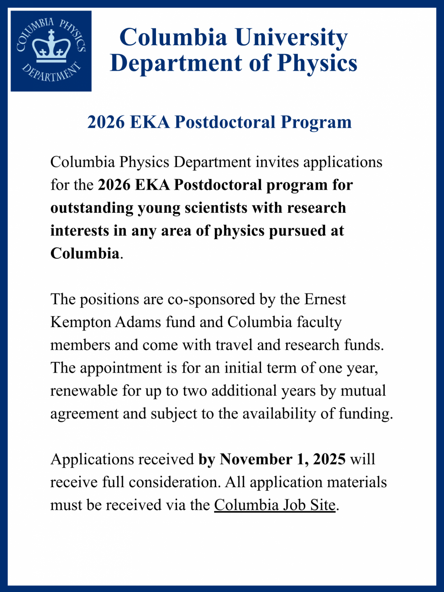 The CU Physics 2026 EKA Post-Doc Applications are Open! | Department of ...